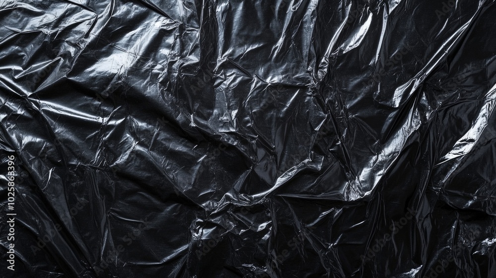 Transparent plastic wrap on black background, clean blank texture for ...