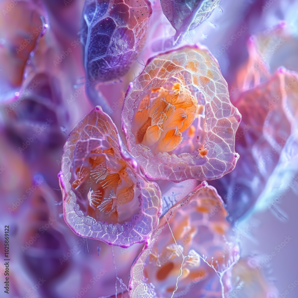 Beautiful rose petal close up, botanical cell under a microscope super ...