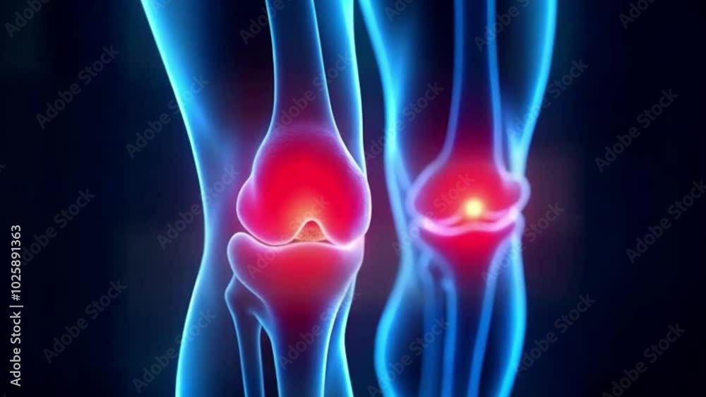 Knee pain animation, joint pain. medical X-ray a pair of knee joints ...