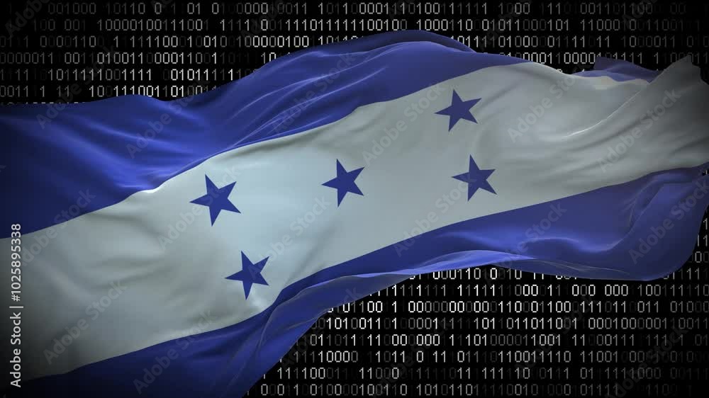 Binary code on flag of Honduras. Program source code or Hacker concept on Honduran flag ...