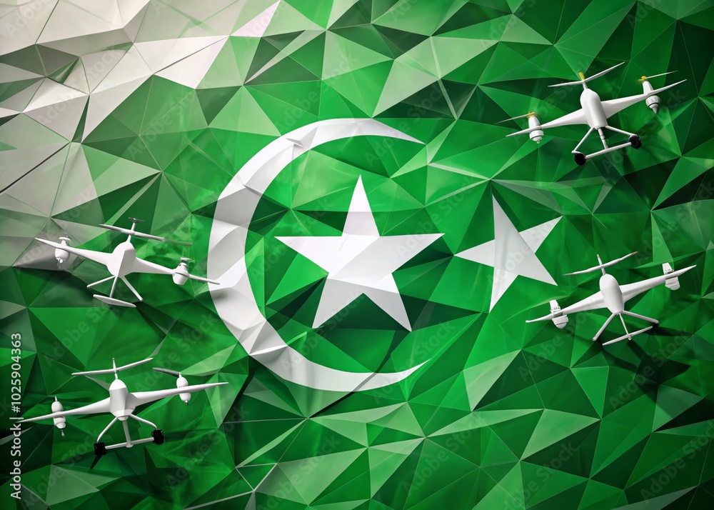 Pakistan National Day Banner with Geometric Green and White Design for ...