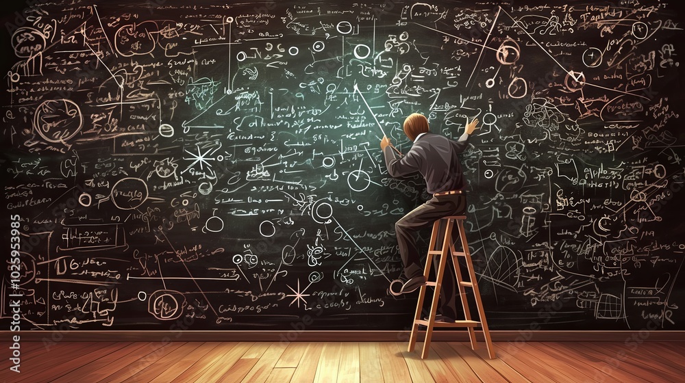 An intense scene of a man intensely focusing on solving advanced ...