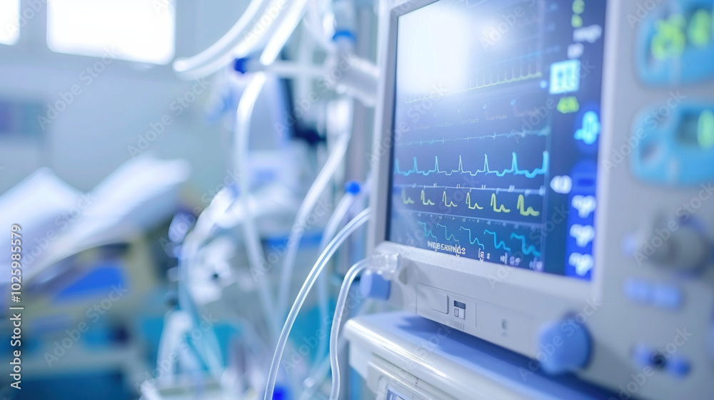 Ventilator machine monitoring patients in a hospital room during the ...
