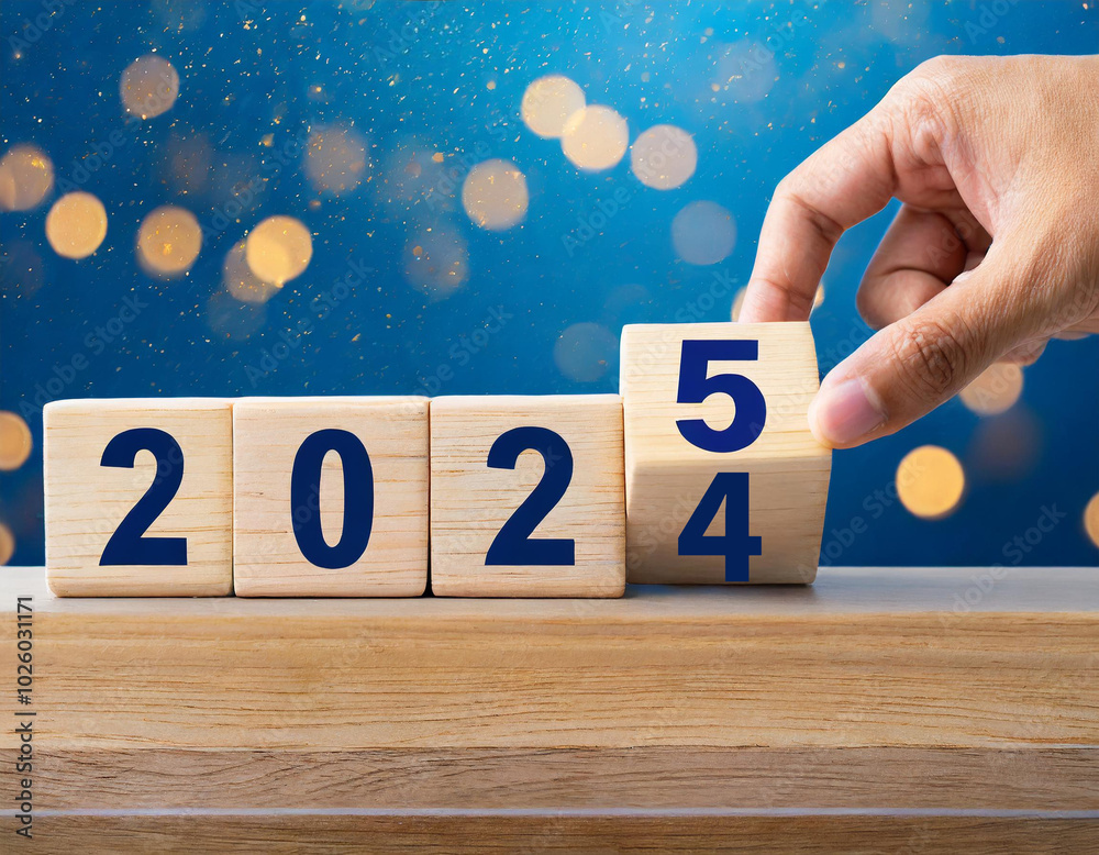 Countdown blocks reveal transition from 2024 to 2025 against a vibrant ...
