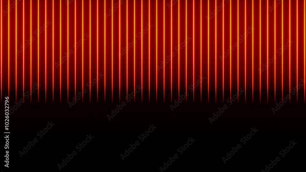 Illuminated vertical lines in red neon light moving up. Symmetrical ...