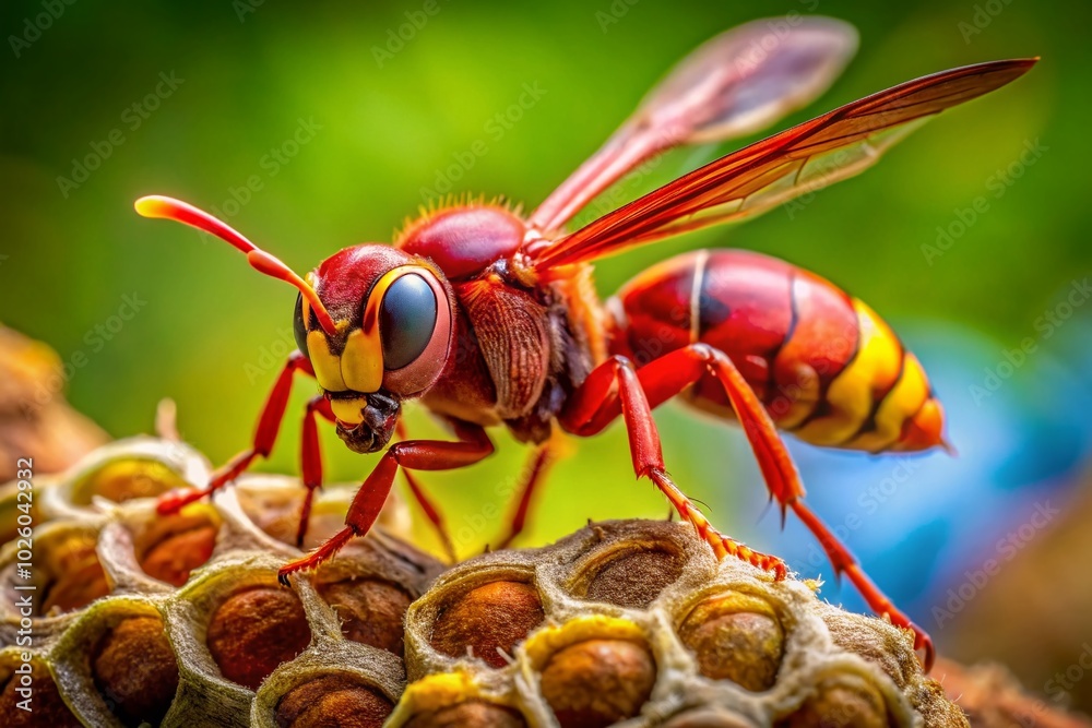 Red Paper Wasp Close-Up: Nature's Intriguing Insect with Striking ...
