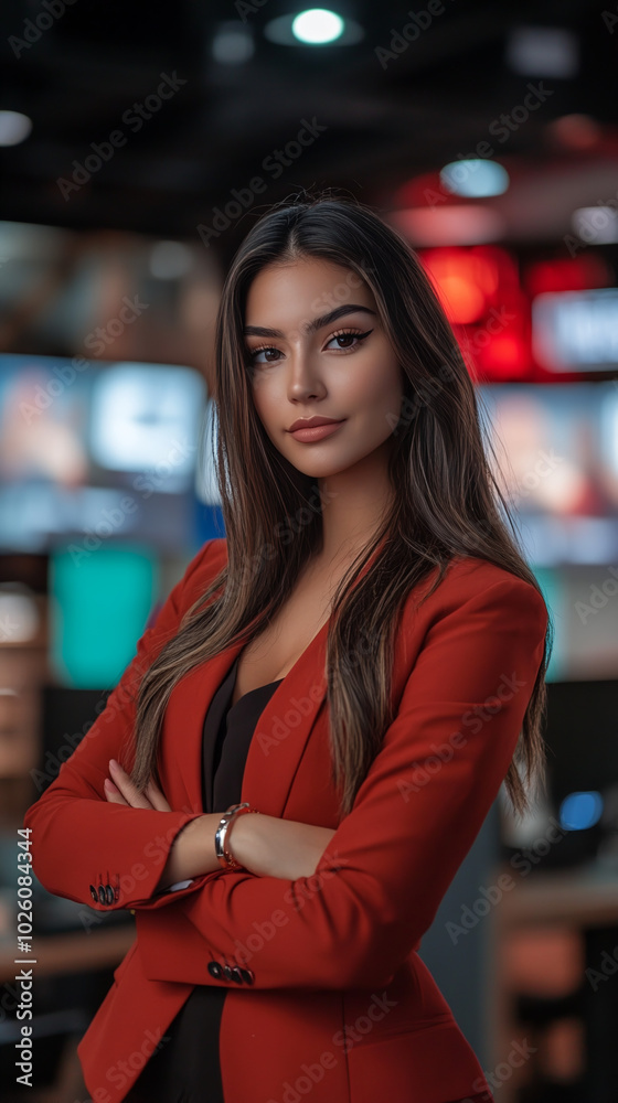 Professional Portrait of a Pretty Latina Female News Anchor in High ...