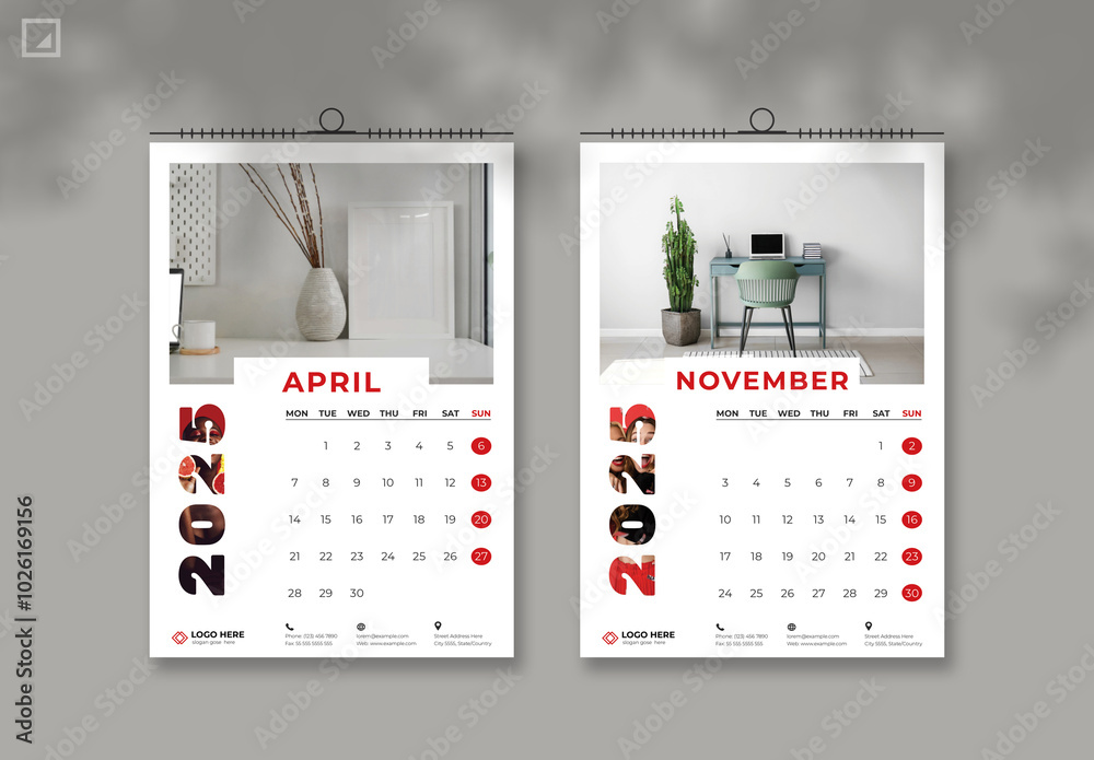 2025 Year Wall Calendar Template Stock Template | Adobe Stock