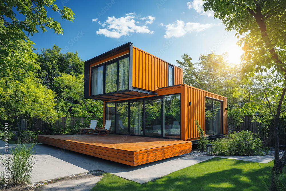 modern tiny house made from repurposed shipping containers. The two ...