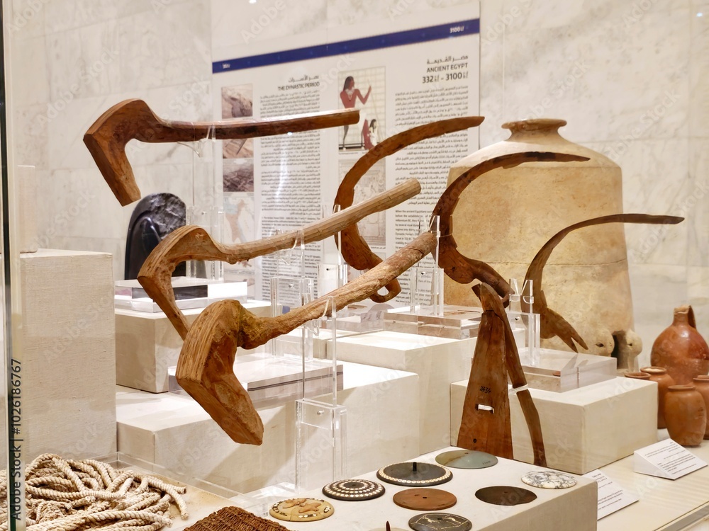 Cairo, Egypt, October 6 2024: wood tools inside The National Museum of ...