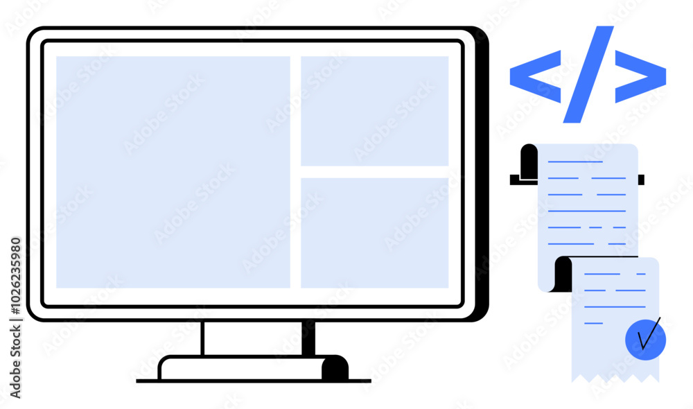 Computer monitor showcasing coding view beside a checklist with a ...