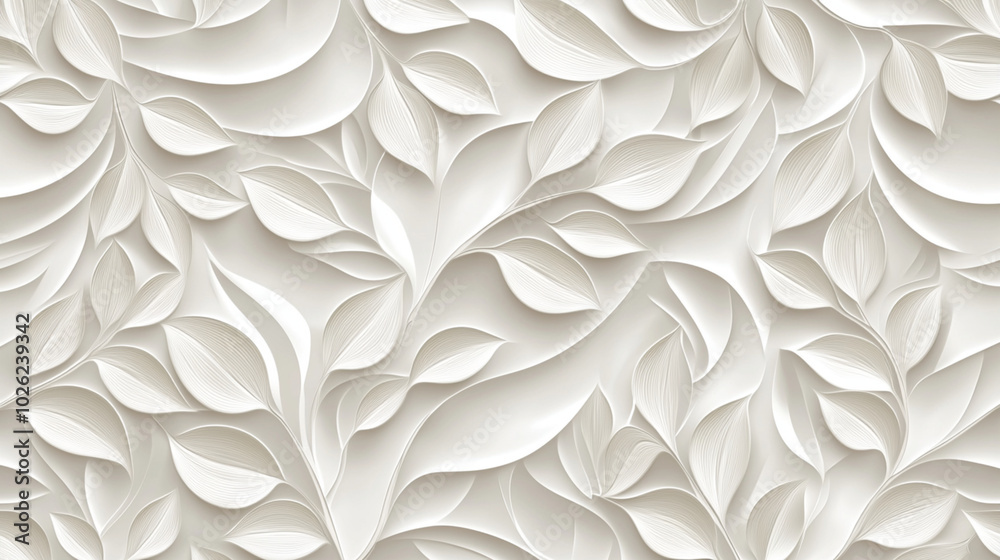 White Embossed Leaves: A seamless pattern of delicate, 3D embossed ...