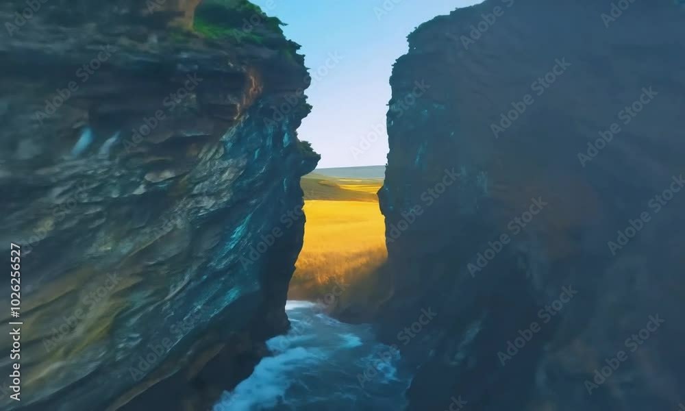 Continuous hyperspeed FPV: The camera darts across a coastal cliff ...