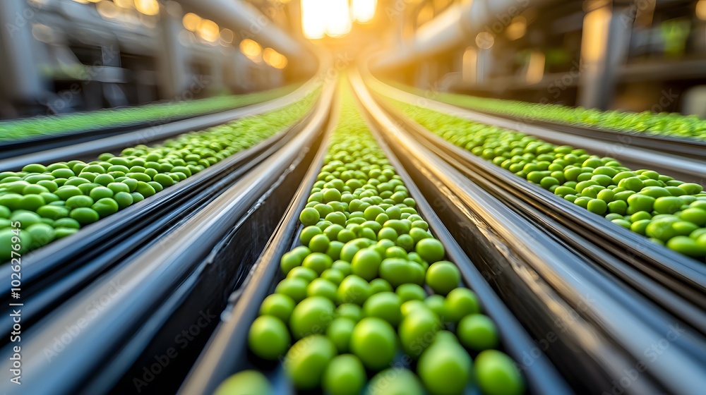 Pea Processing: Conveyor belts in a processing plant, sorting and ...