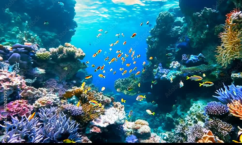 A surreal underwater scene filled with colorful marine life, ideal for ...