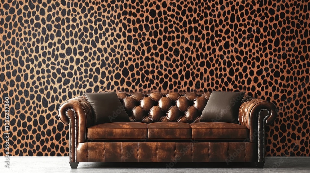 Leopard skin's iconic spotted pattern stands out against a subtle ...