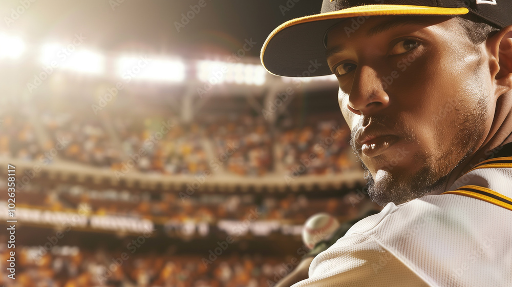 Focused Baseball Player in Professional Uniform, Intense Expression as ...