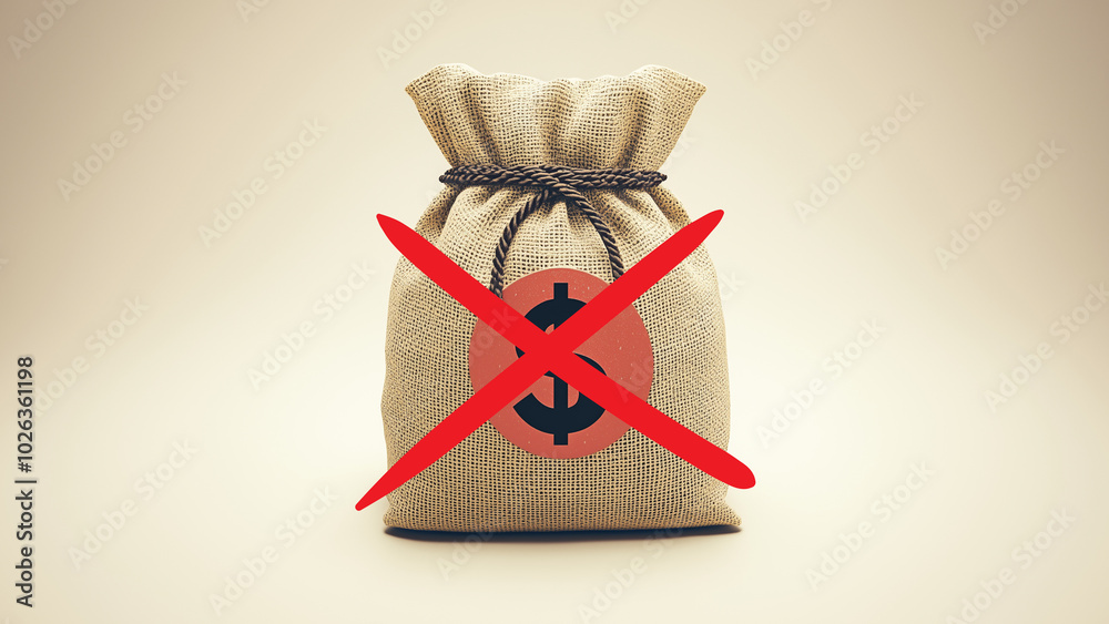 Money bag with a dollar sign and red cross on it. Anti-corruption ...