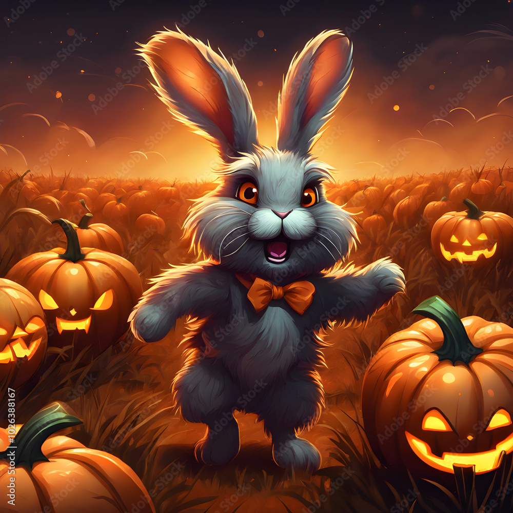 A bunny dressed as a zombie with messy fur is hopping around in a ...
