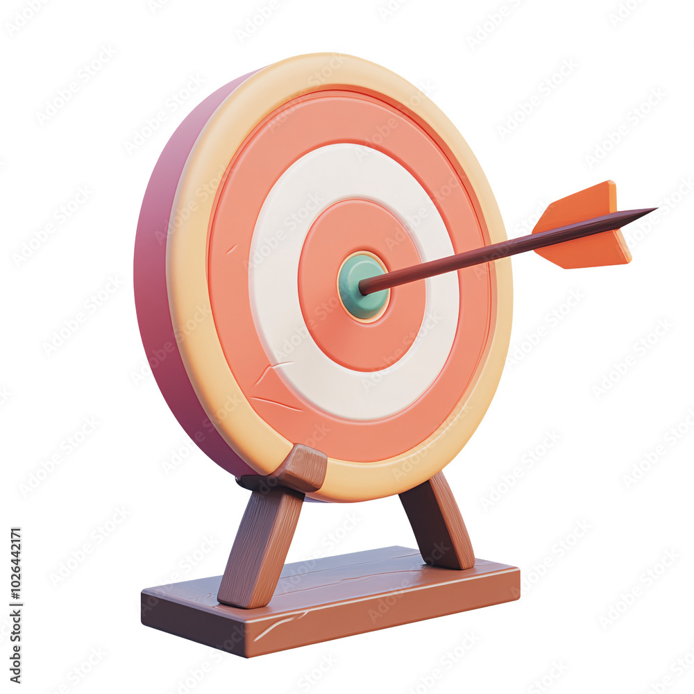 3D Cartoon Style Arrow Hitting the Center of a Target Icon, 3D Arrow ...