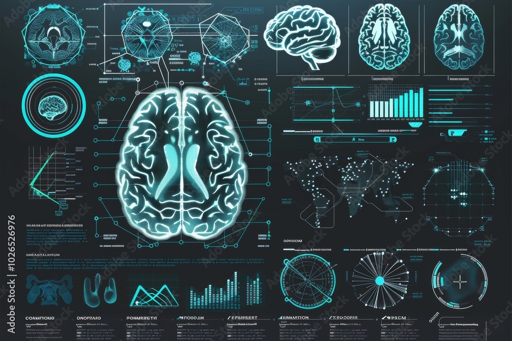 X-ray of the human brain and multiple images showing different types of ...