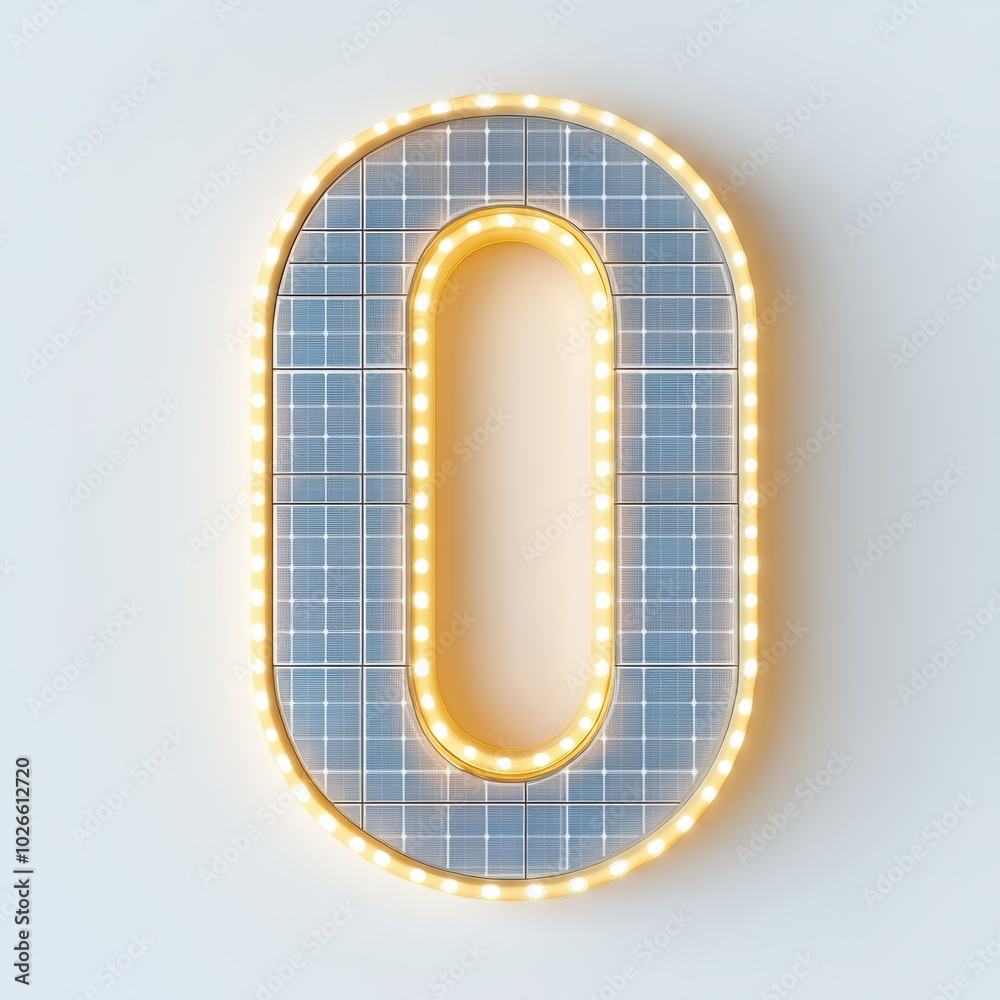 3D number 0 with solar panel texture realistic modern design, soft ...