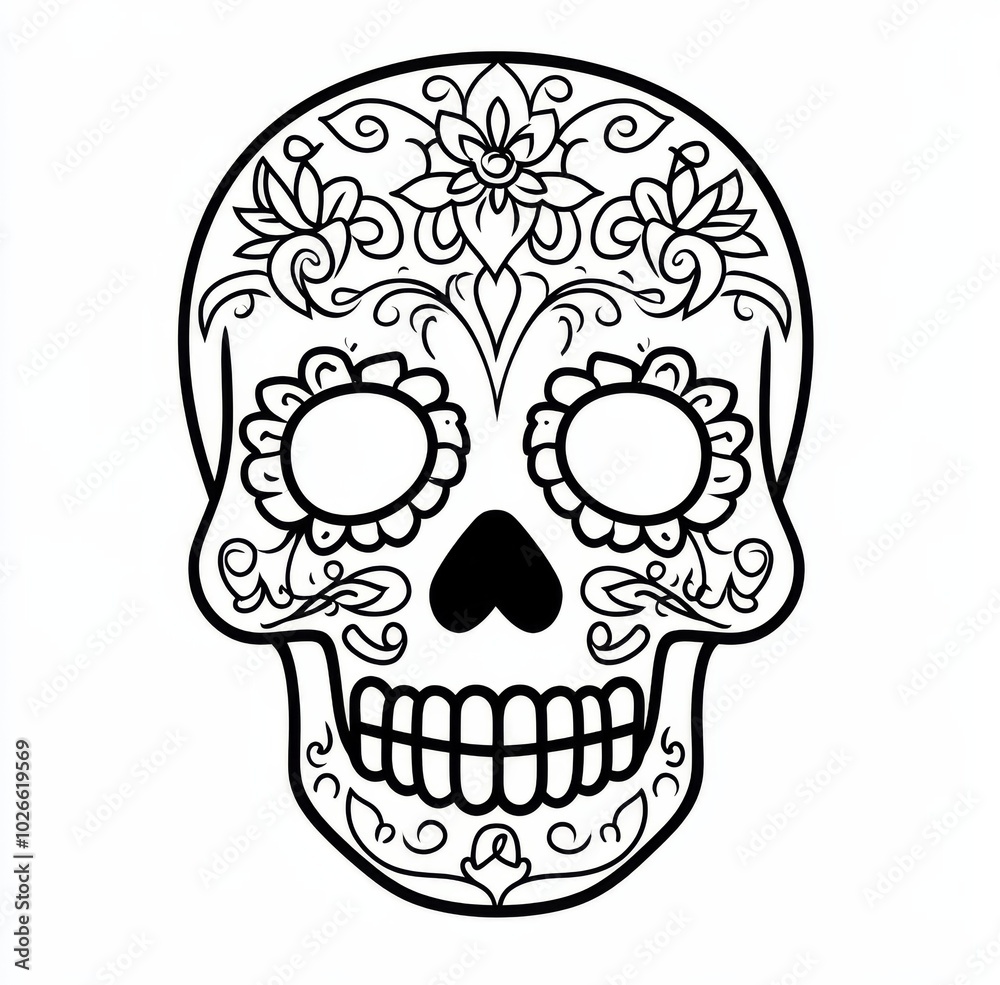 Simple line drawing of a sugar skull, capturing the essence of Día de ...