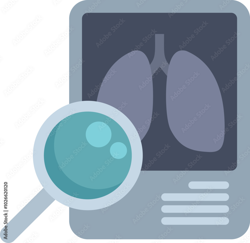 Magnifying glass inspecting lungs x ray, providing a visual ...
