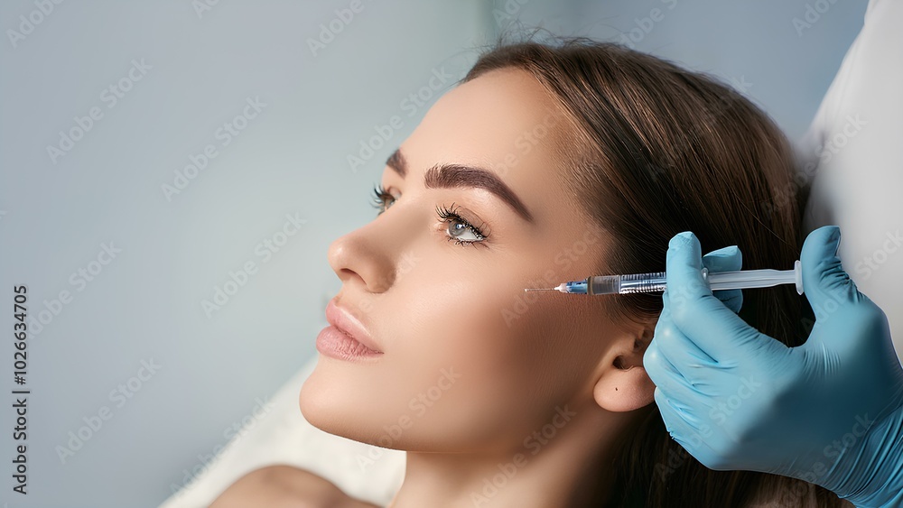 Procedure in a beauty salon, Botox. A woman gets a cosmetic injection ...