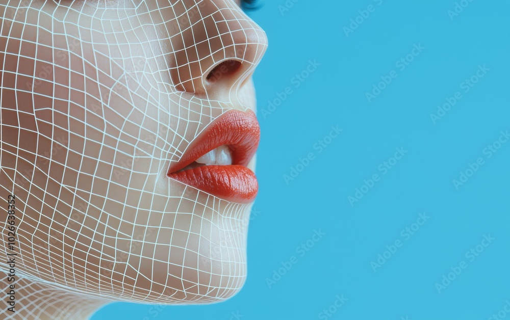 Skincare mapping concept with a woman s face marked with grid lines ...