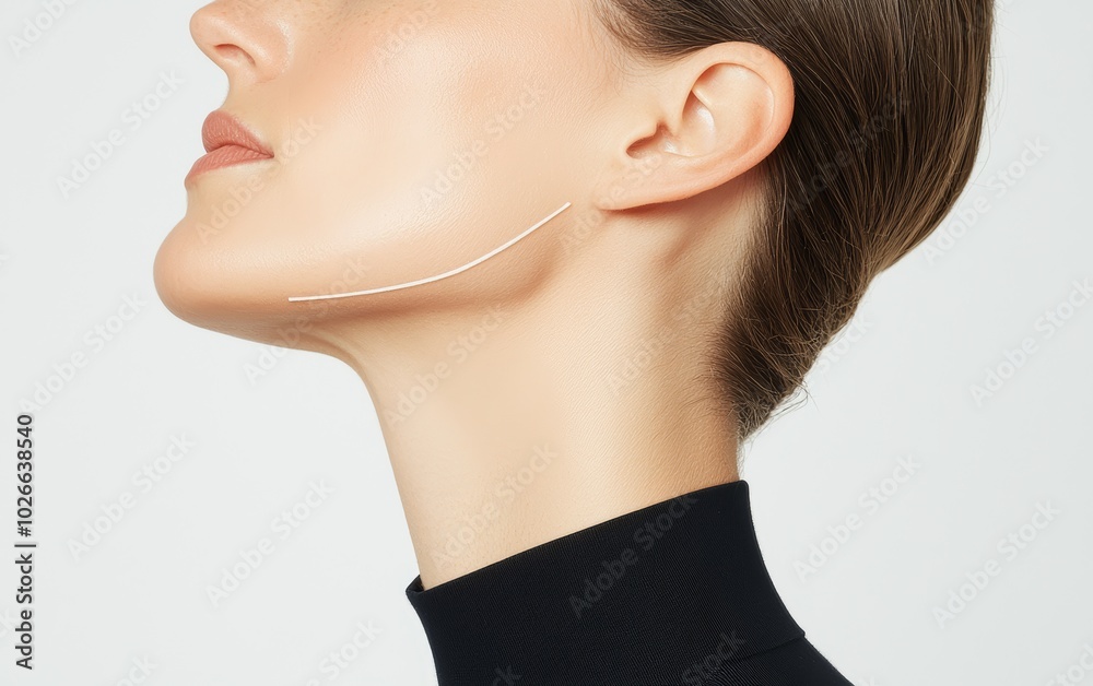 Woman s side profile with contouring lines drawn on her chin ...
