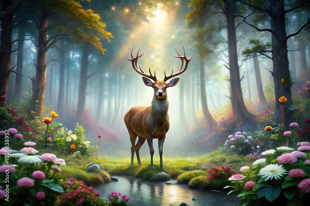 Enigmatic Surrealism of a Majestic 3 Point Buck in a Dreamlike Forest ...