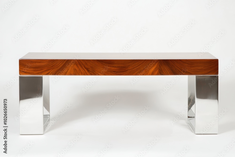 Minimalist side table with a smooth wooden top and slim metal legs ...