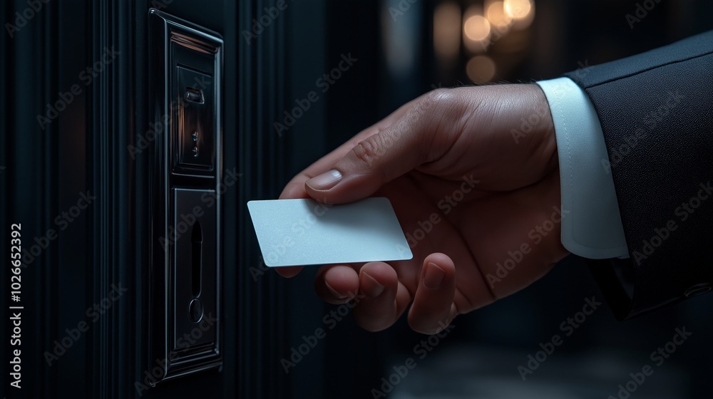 Hand in Business Suit Inserting Keycard into Luxury Hotel Door Lock ...