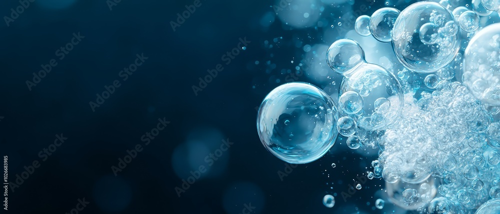 A cluster of bubbles afloat on a vast expanse of blue water, brimming ...