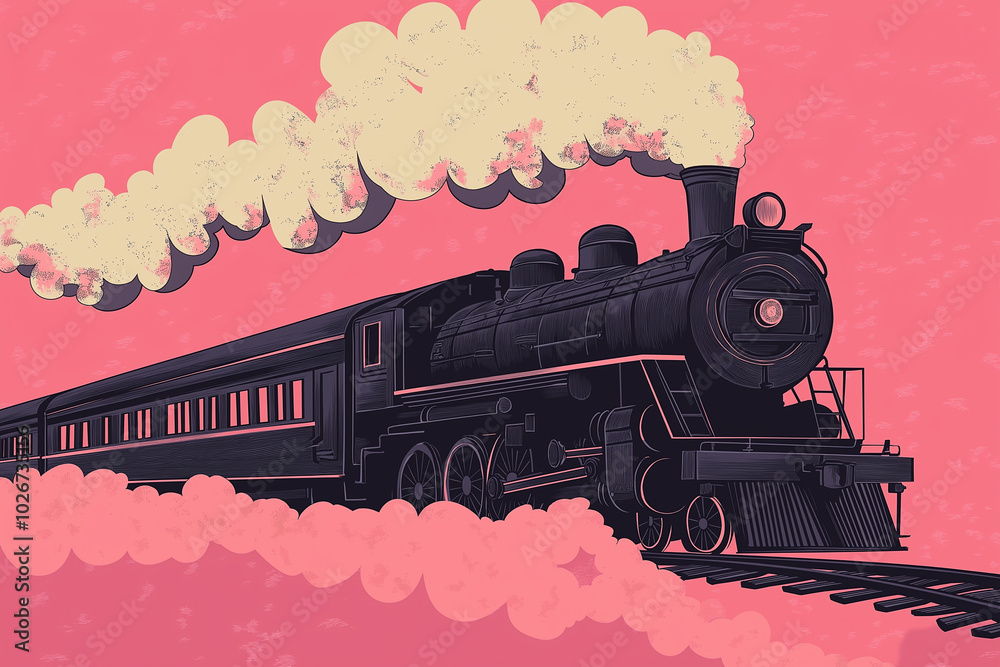 Steam Locomotive Icon in 2D: Departing Coal Black on a Smoke Background ...
