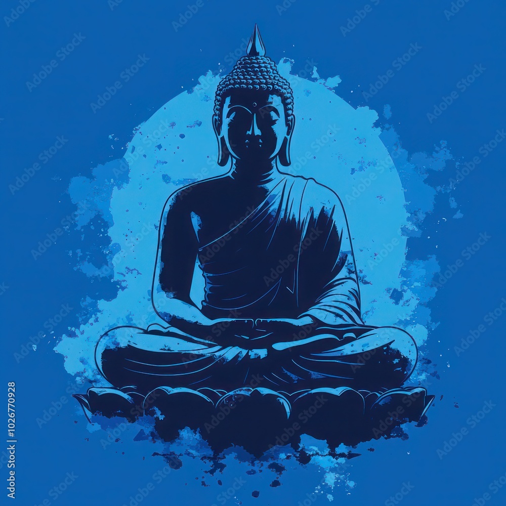 Joyous Vesak Day and Buddha Purnima Celebration with Blue Silhouette ...