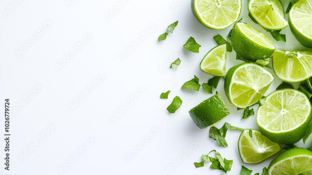 top down view, the image depicts chopped lime pieces placed on the ...