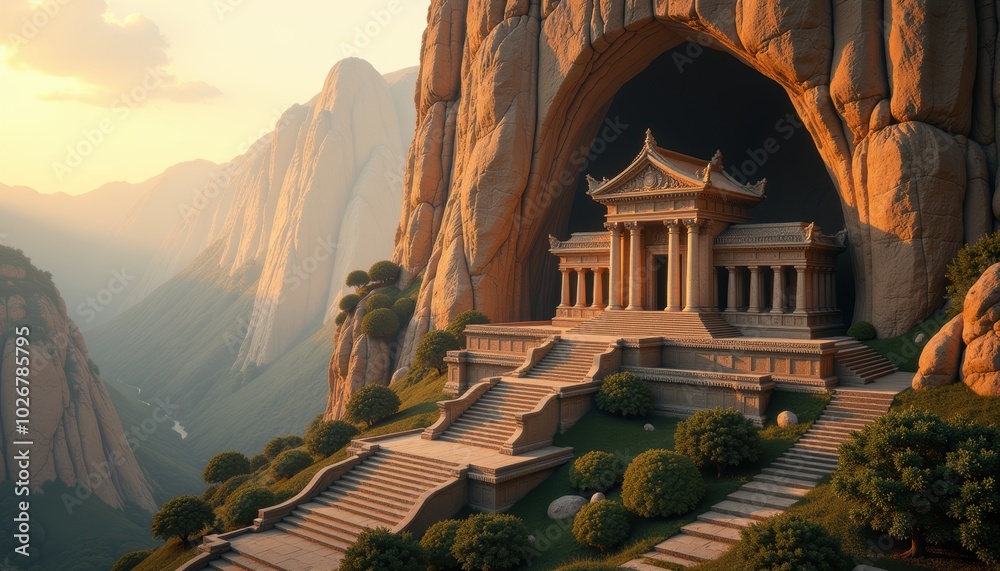 A temple complex built into a mountainside, dedicated to the gods of ...