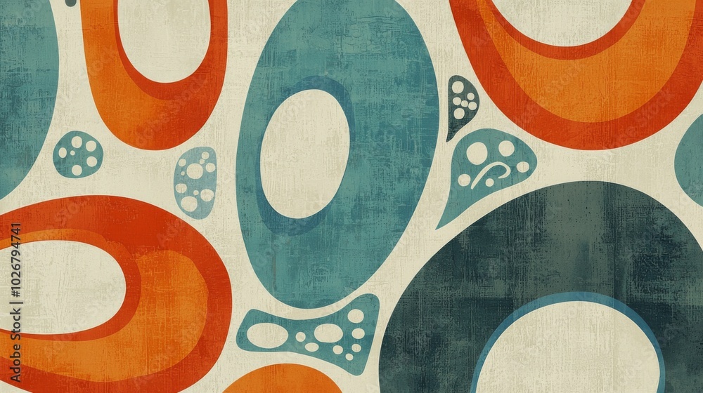 wallpaper with retro elements in the shape of ovals using cool colors ...