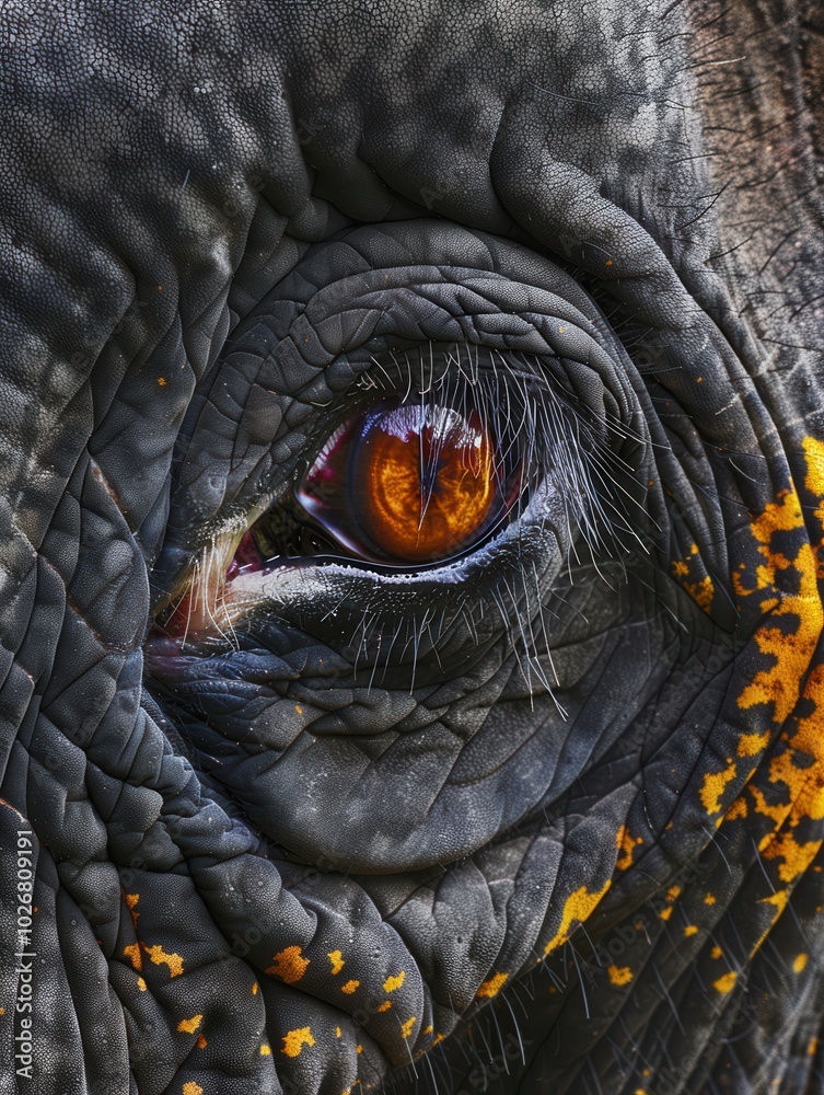 This close view reveals the unique texture of an elephant's eye and the ...