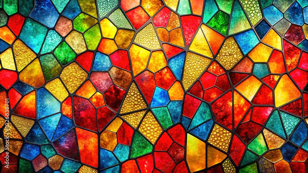 Multicoloured Stained Glass Texture with Bold Black Seams for Creative ...