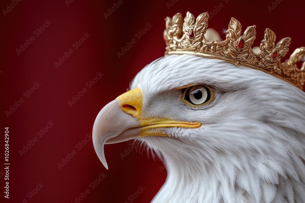 Royal symbol: white eagle with golden talons and crown, standing ...