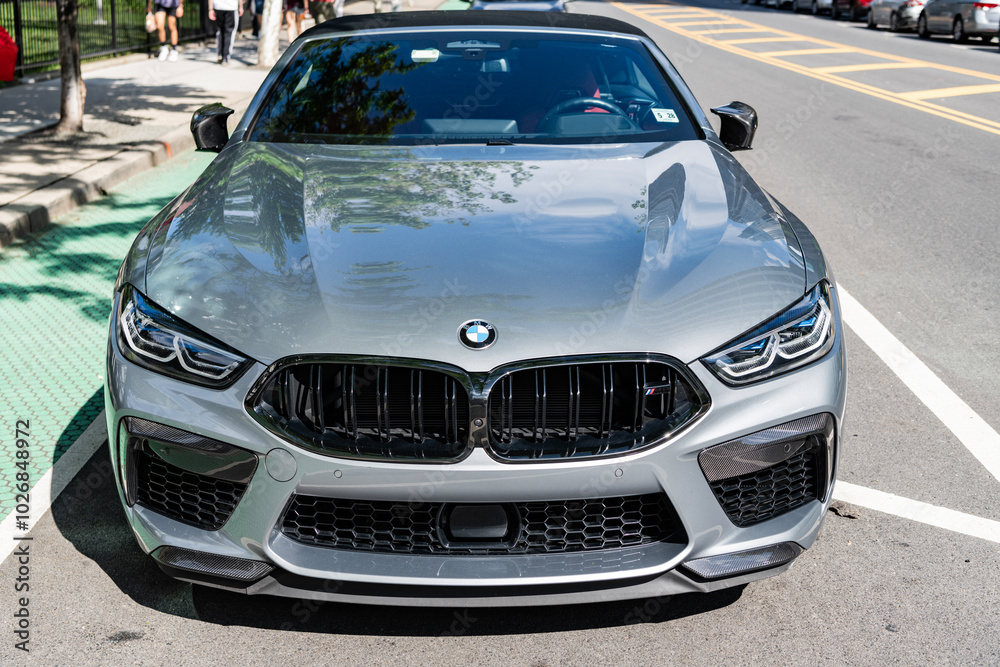 New York City, USA - May 19, 2024: 2022 BMW M8 convertible car. Grey ...