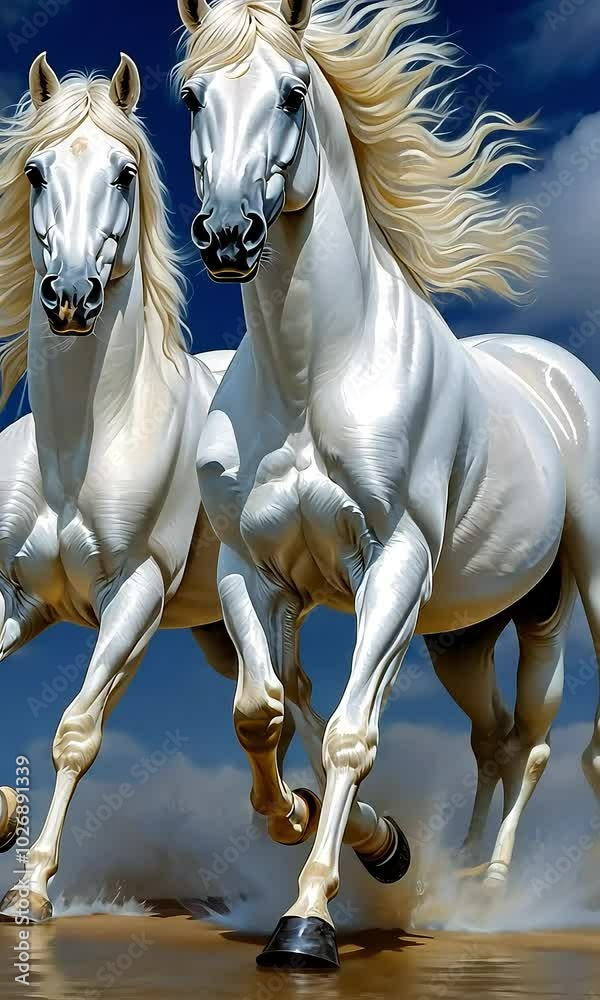 white spirits detailed painting horse oil beautiful two animal unicorn ...