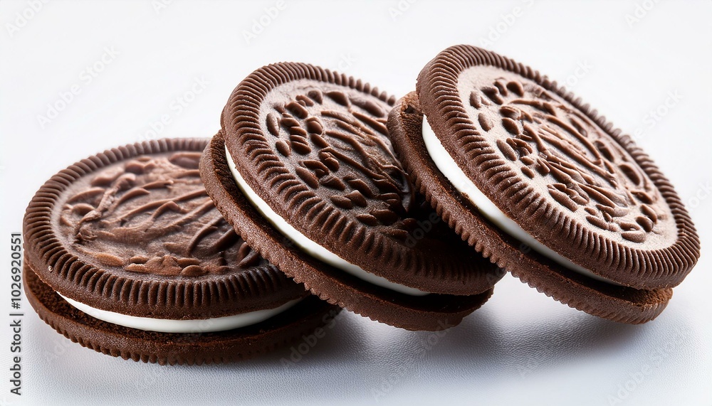stack of three classic Oreo cookies, each with a dark chocolate outer ...