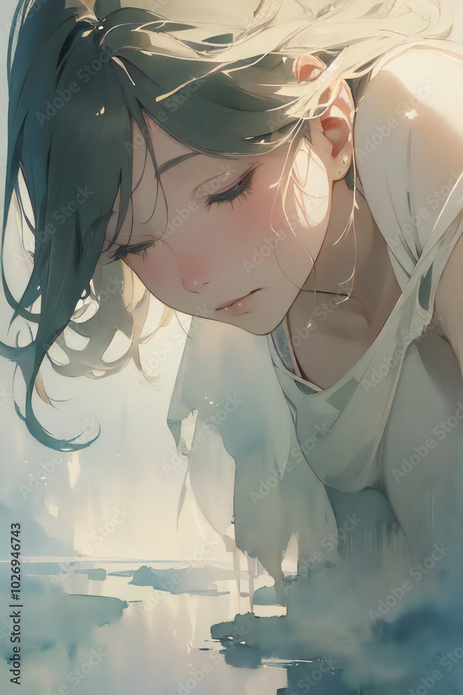 Sad anime girl aesthetic graphics created for social media pages or any ...