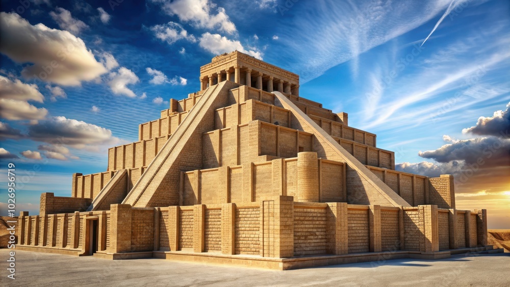 Ancient Babylonian ziggurat with intricate carvings and architectural ...