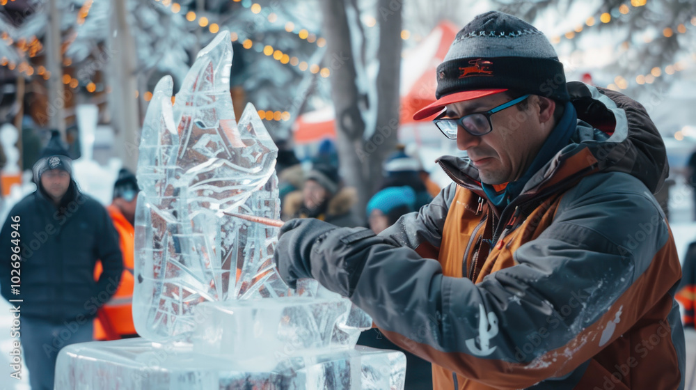 Ice carving competition at a winter festival, where artists create ...
