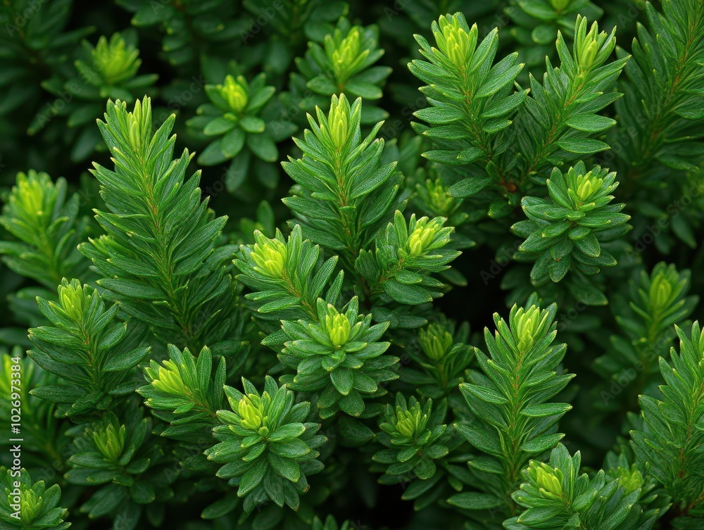 close-up of a yew tree's dense green branches, showcasing needle-like ...